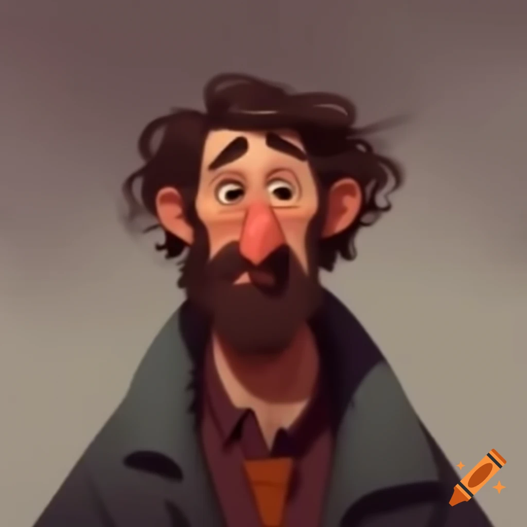 Character of a kind scrap business worker, beggar, and thief with long ...