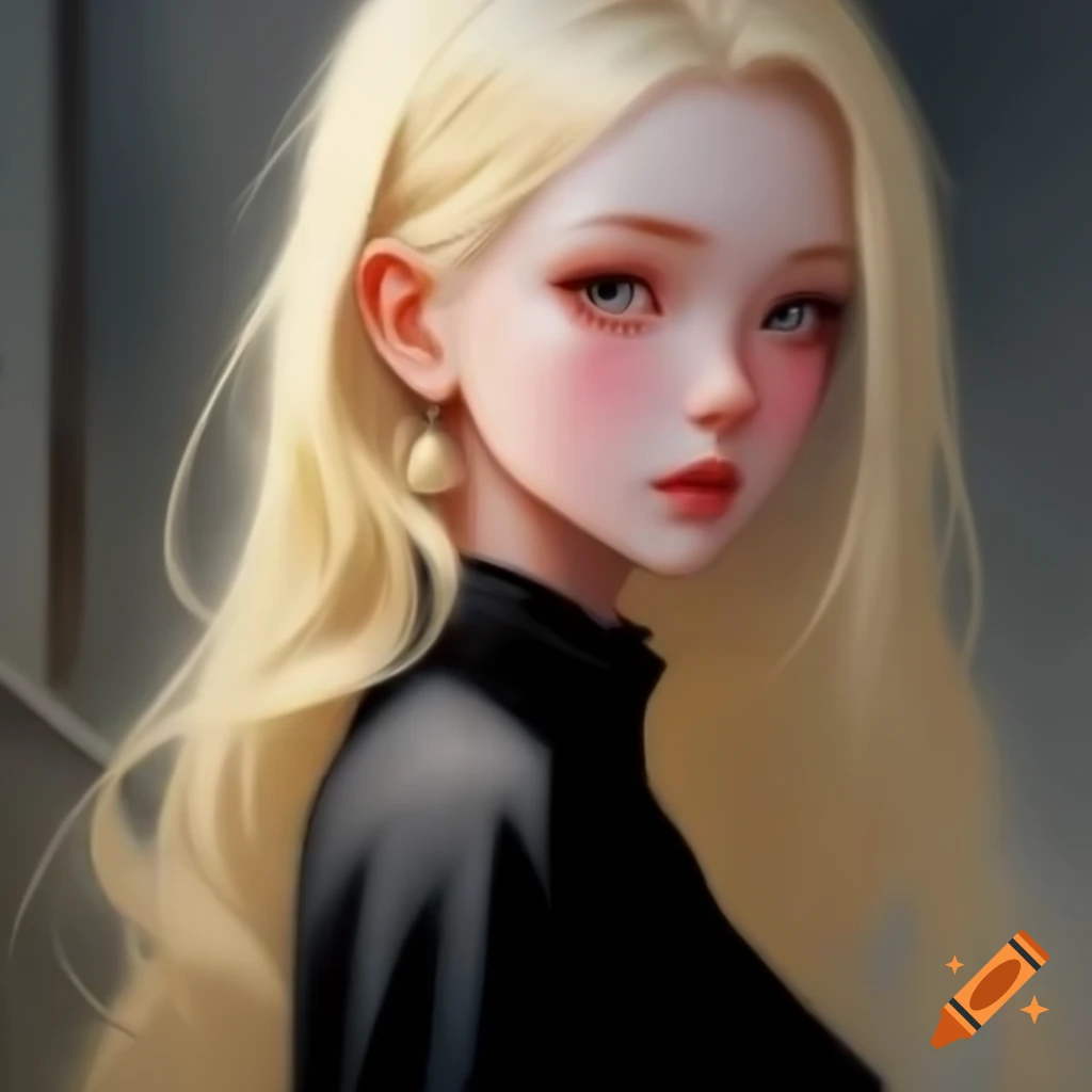 Semi-realism anime art of posh young woman with long blonde hair in ...