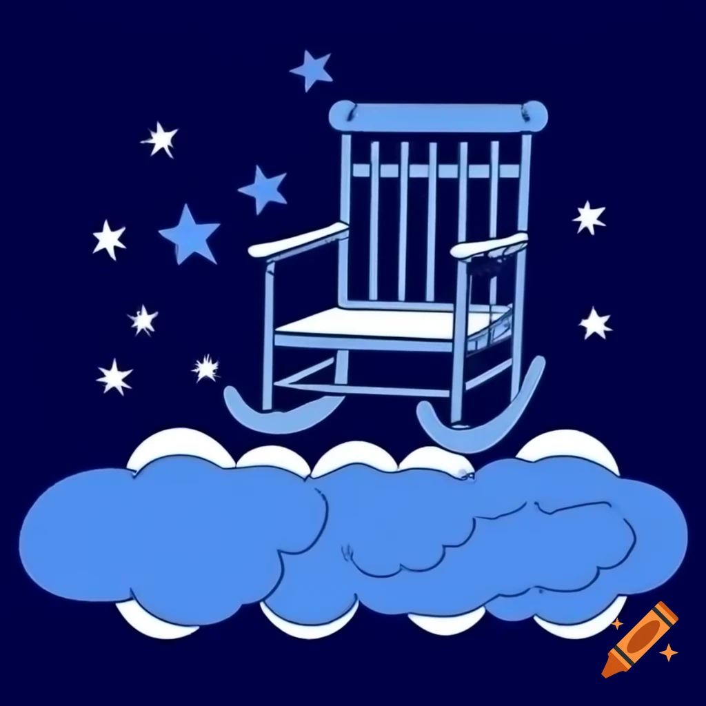 Rocking chair floating among clouds under a starry night sky on Craiyon