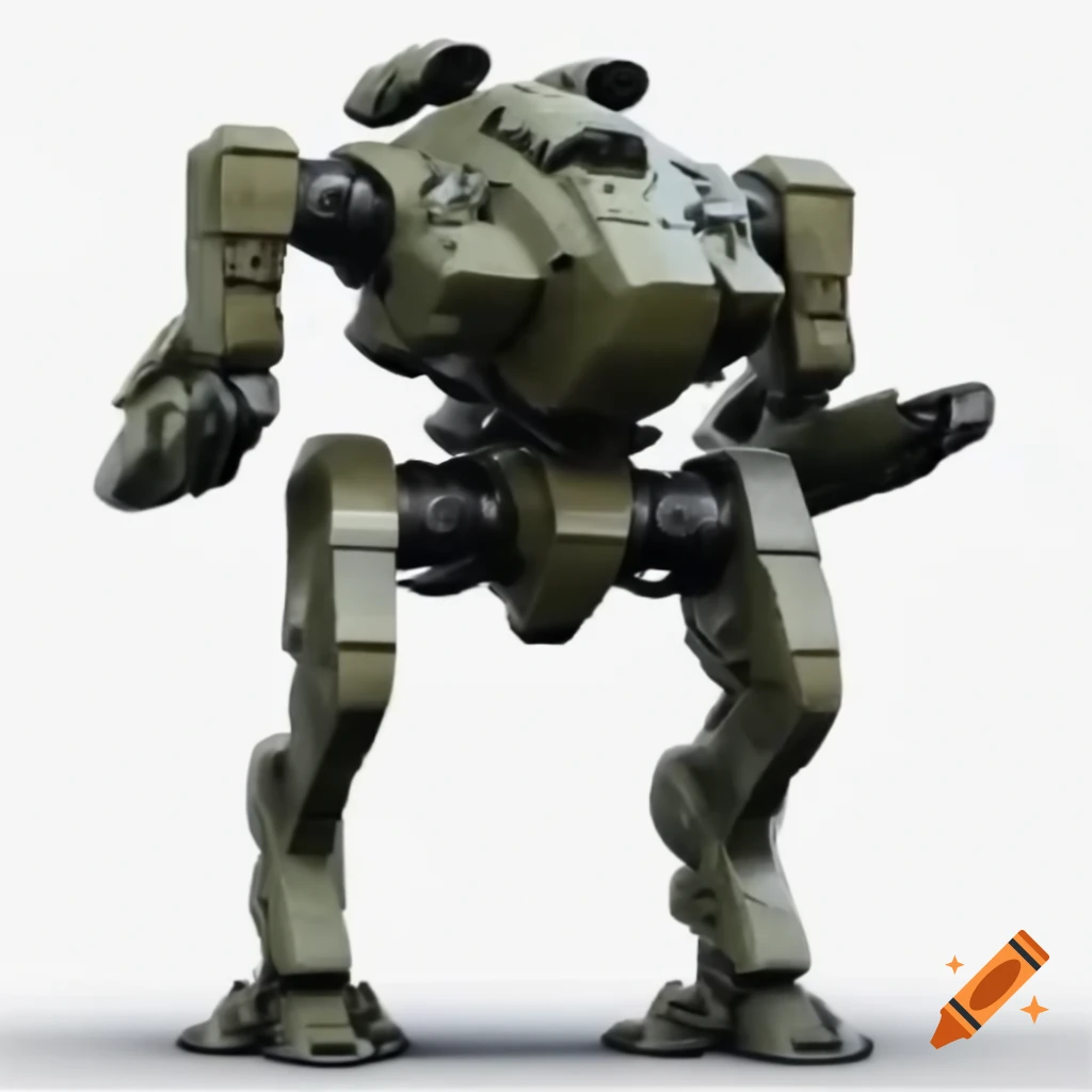 Heavily armored battle mech with military-inspired design and weapon ...