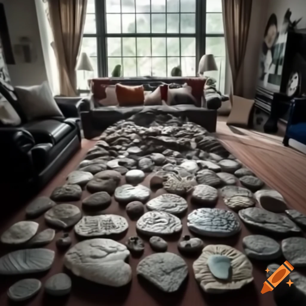 Hoarder's exquisite treasures clustered in well-lit living room on Craiyon