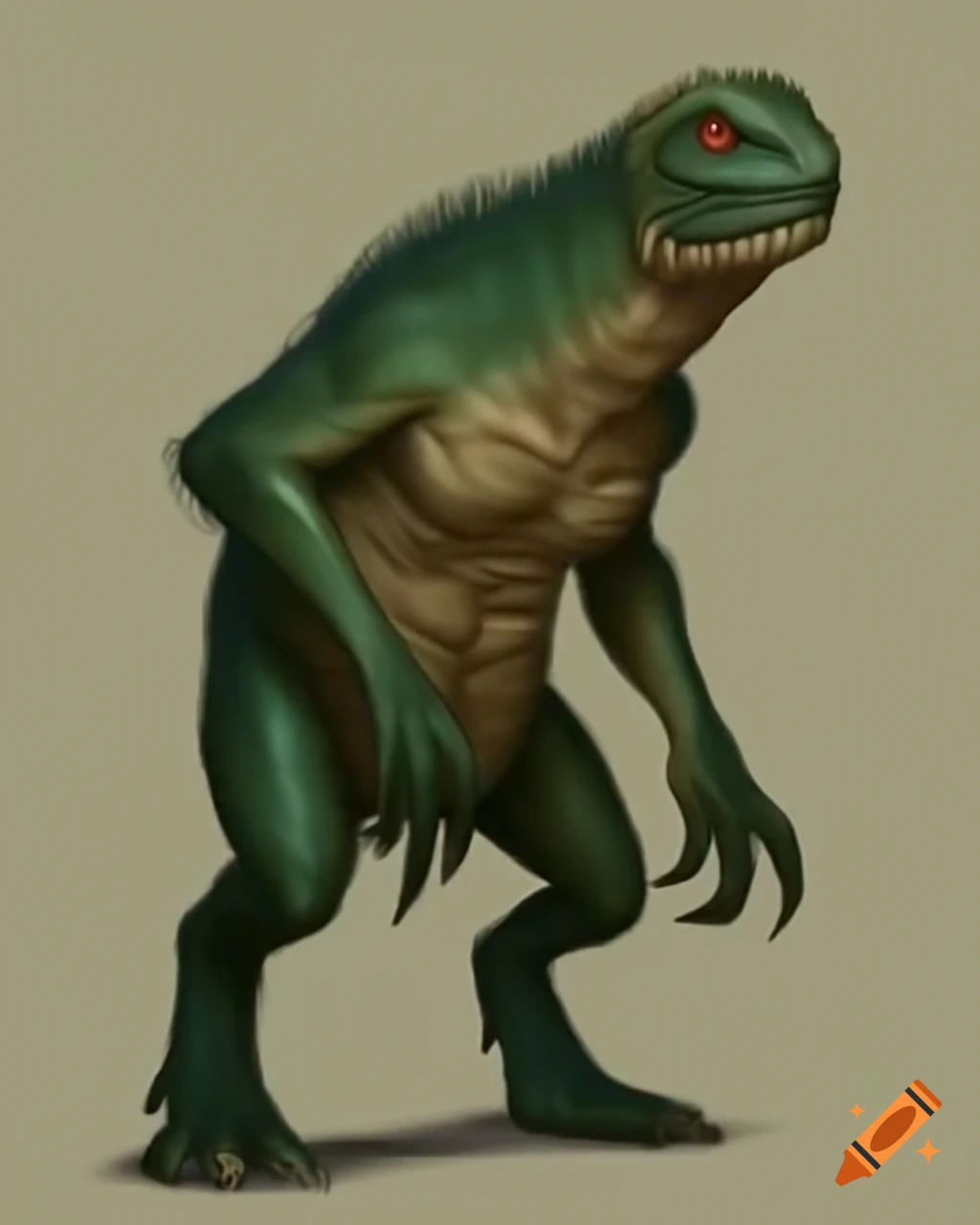 Large bipedal sentient creature with scaly skin in sandy brown and ...