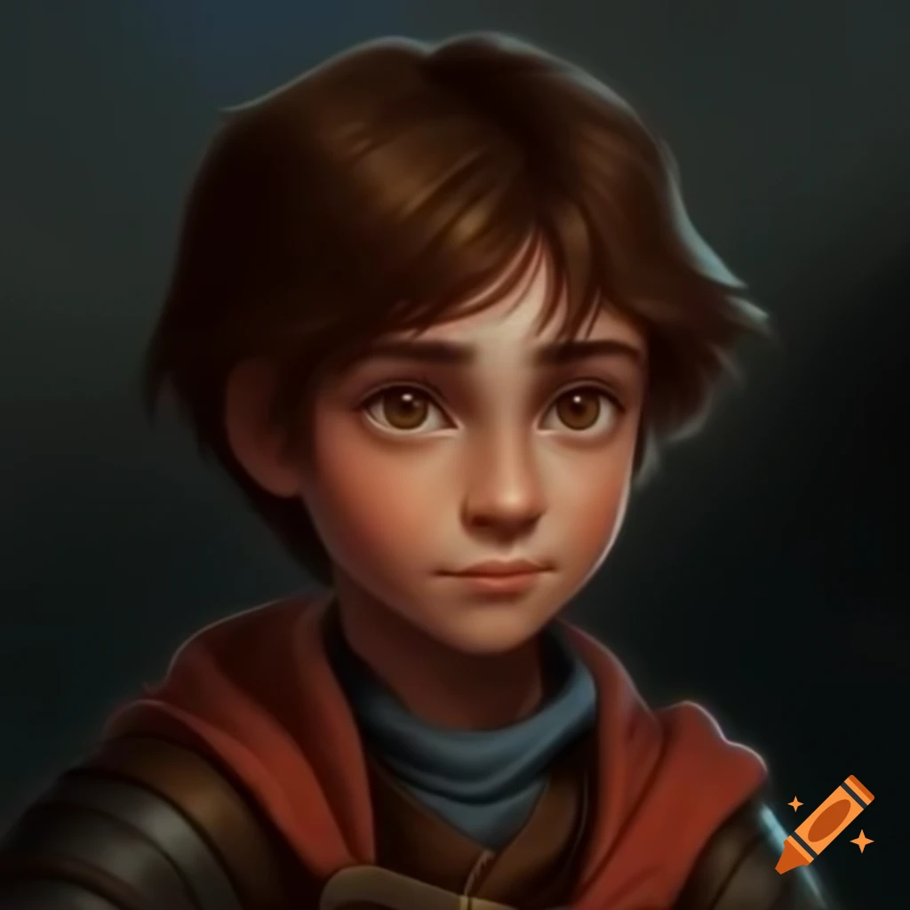 Half-body portrait of anime traveler boy as medieval RPG hero on Craiyon