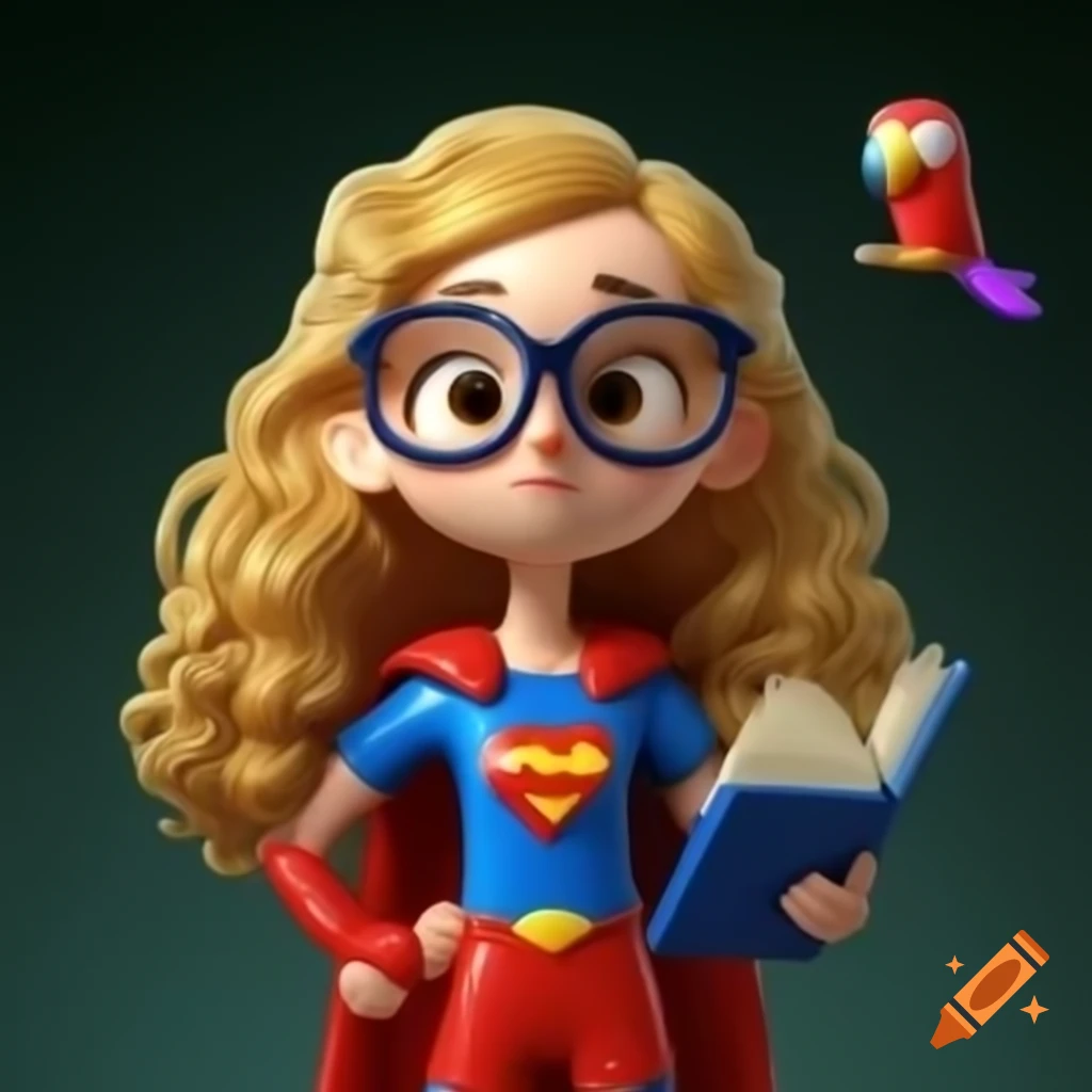 Female superhero with long blond hair and glasses in colorful outfit ...