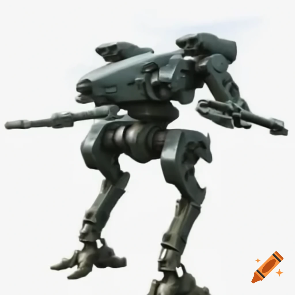 Bulky battle mech with armored design and weapon pods inspired by ...