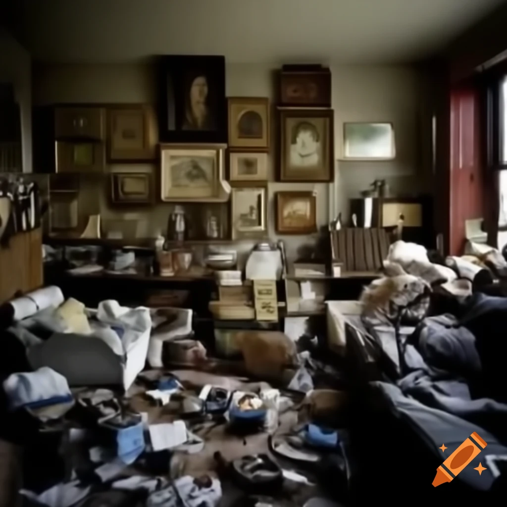 Cluttered living room filled with a hoarder's treasures on Craiyon