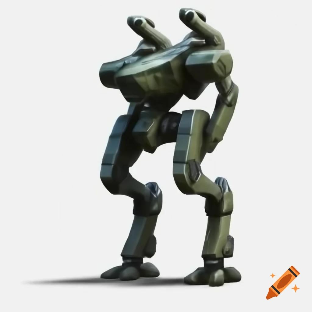 Bulky battle mech with armored design and weapon pods inspired by ...