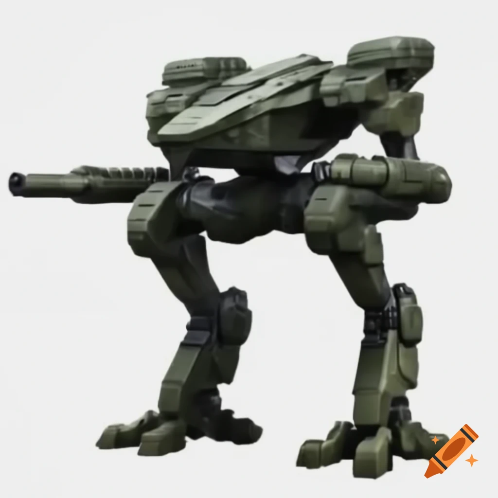 Heavily armored bipedal battle mech with military-inspired design on ...