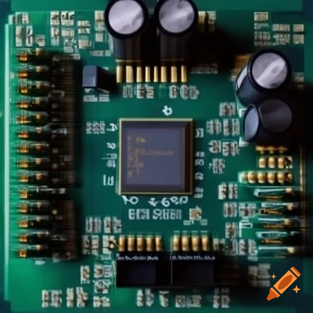 Detailed circuit board featuring latest ICs with "REDA" label on Craiyon