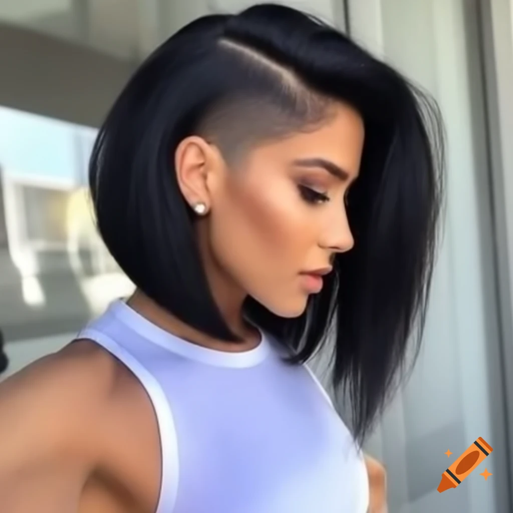 Mediterranean woman with unique undercut angled bob hairstyle on Craiyon