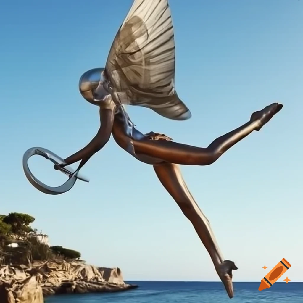 Majestic Mediterranean pine with a supermodel in metallic body and ...