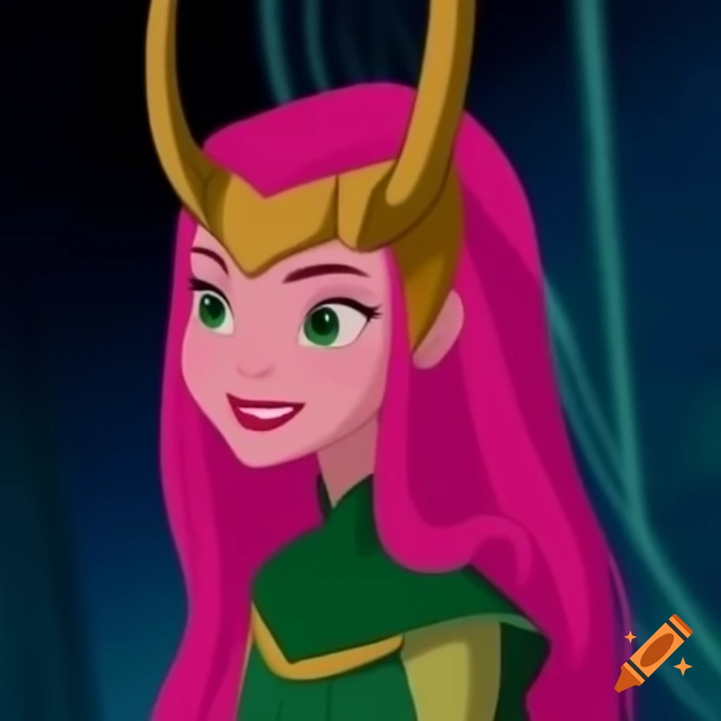 Loki reimagined as Disney Princess with pink hair on Craiyon