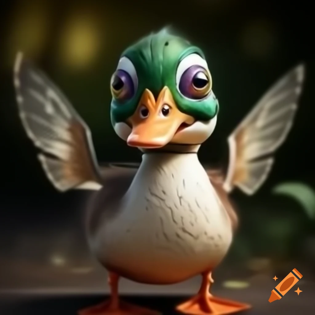 Cheerful alien duck with fairy, showcasing joyful expression on Craiyon
