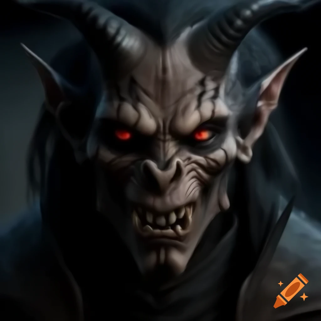 Demon warlock with black eyes, eerie and frightening appearance on Craiyon