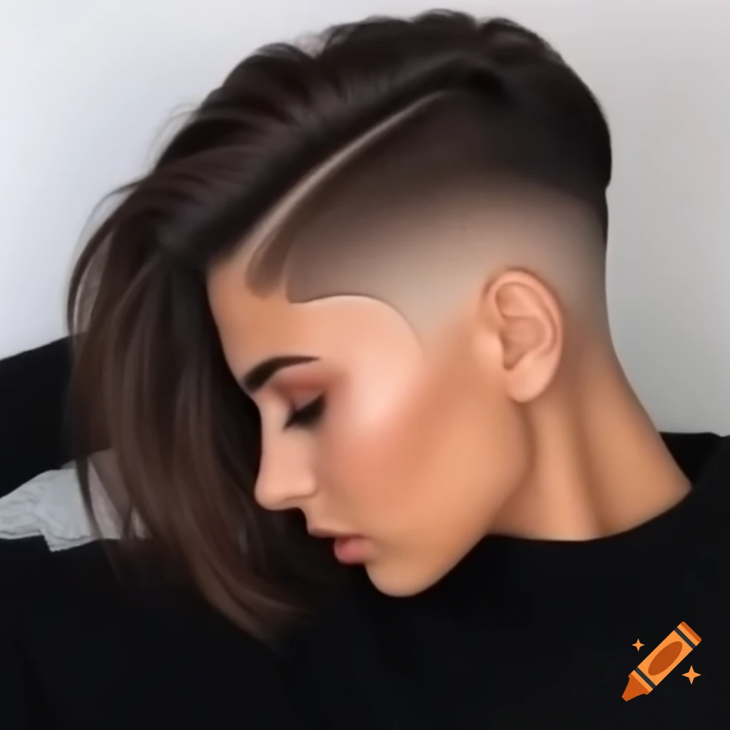 Mediterranean woman with thick dark brown hair in an extreme shaved ...