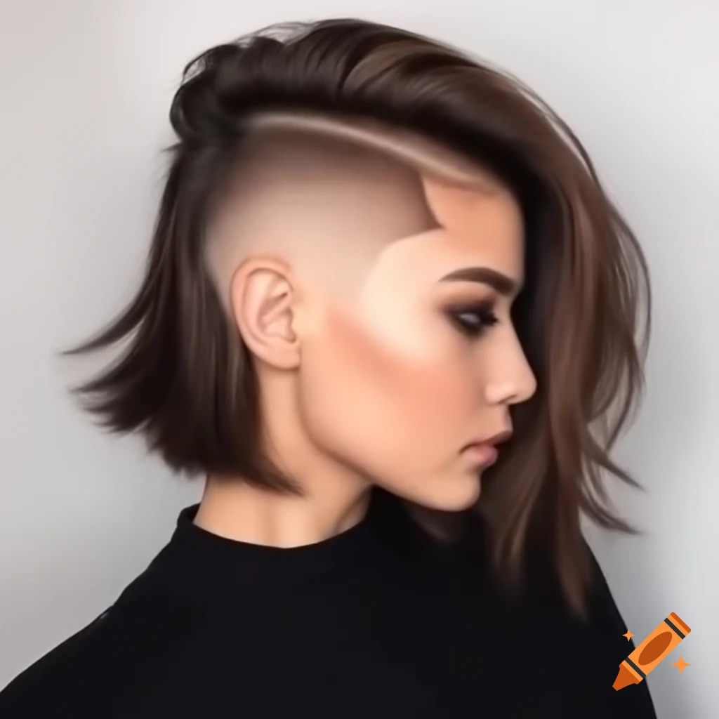 Mediterranean woman with thick dark brown hair in extreme shaved ...