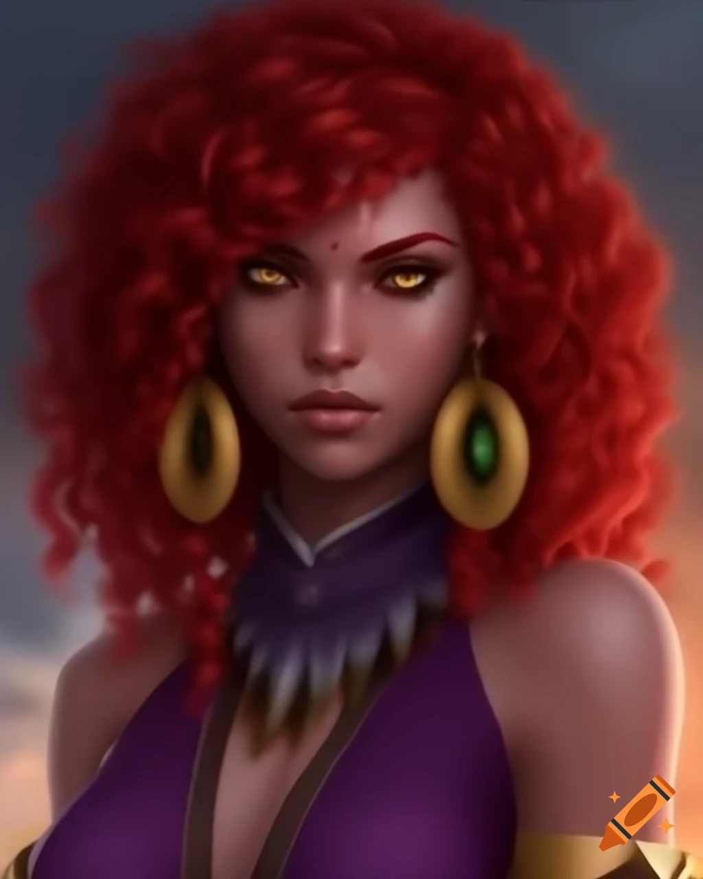 Fantasy character with red curly hair and purple dress, Final Fantasy ...