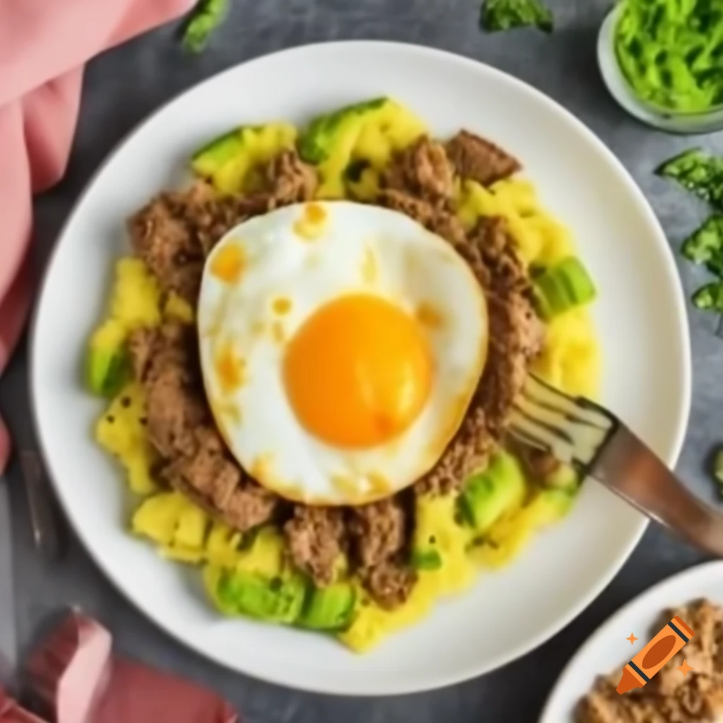 Delicious Keto plate with beef, avocado, egg, and lettuce on Craiyon