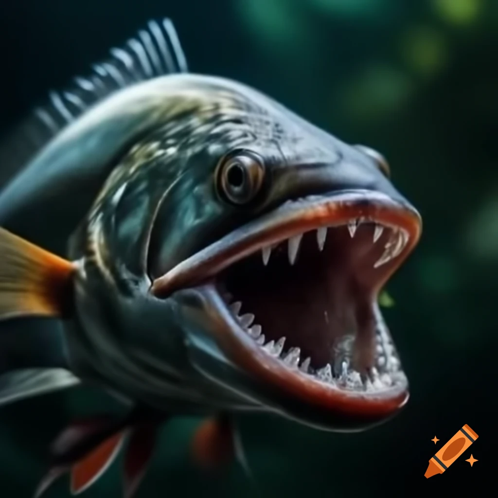 Close-up of expressive black bream fish with open mouth and small teeth ...