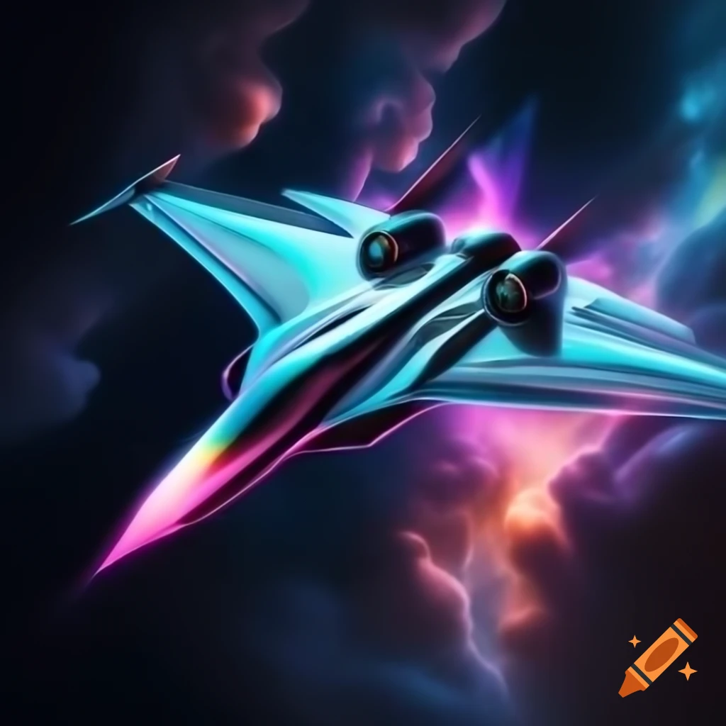 Futuristic private jet with metallic gold finish soaring through space ...