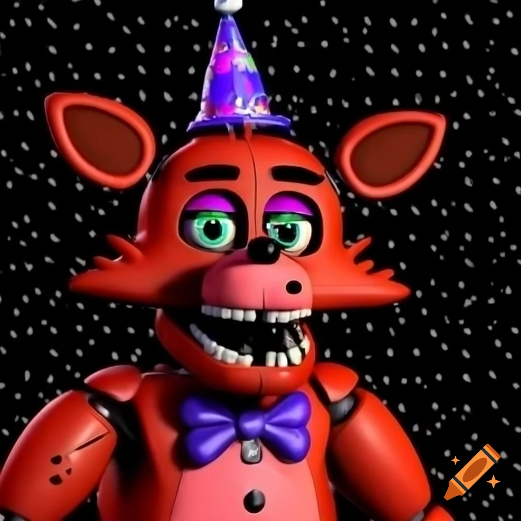 Foxy from Five Nights at Freddy's wearing a party hat on Craiyon