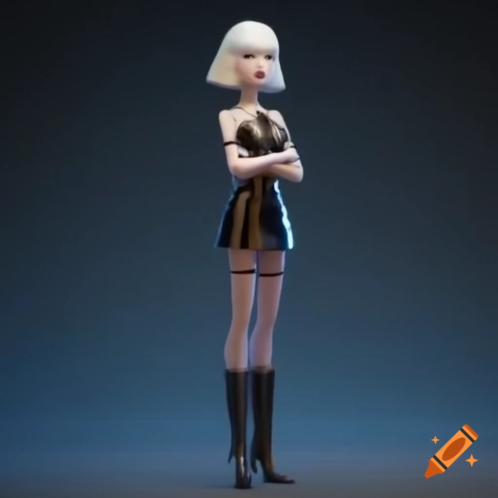 Fashionable character in laced top and stiletto boots on Craiyon