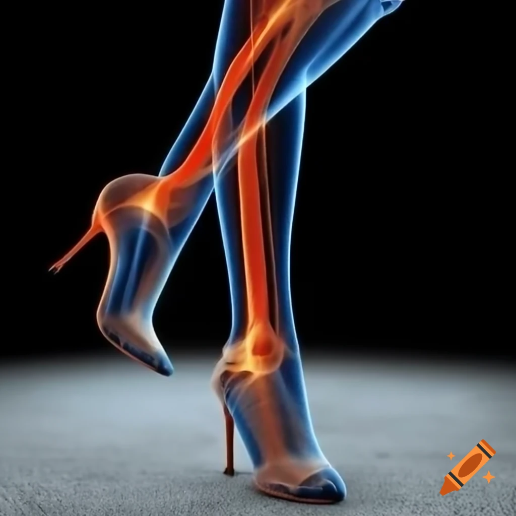 Hyper-realistic photo of woman wearing extreme high heel shoes on Craiyon
