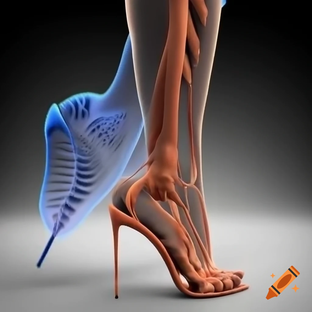 Hyper-realistic photo of woman wearing extreme high heel shoes on Craiyon