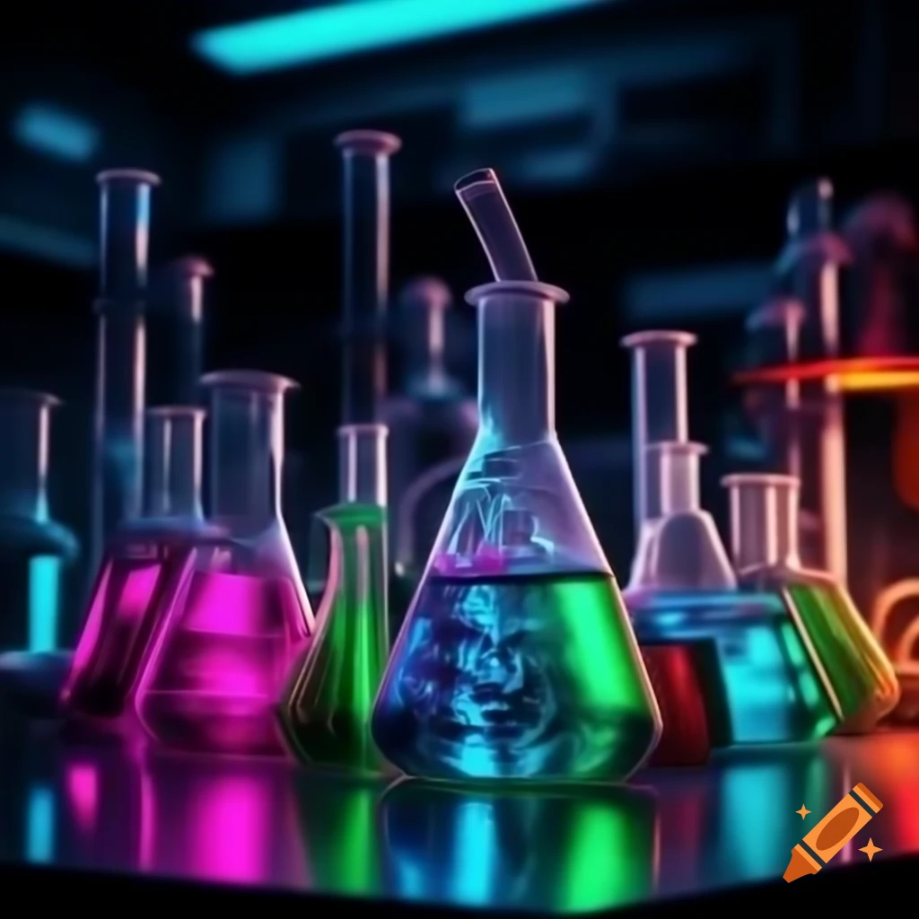 Ultra-realistic laboratory scene with colorful chemical reactions in ...