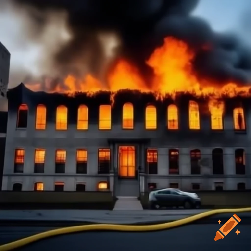 Building engulfed in flames on Craiyon