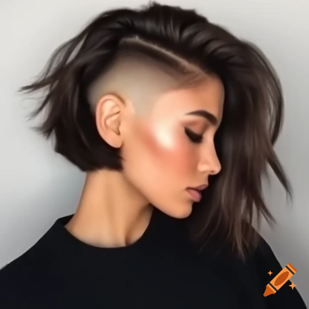 Beautiful young Mediterranean woman with unique shaved undercut bob ...