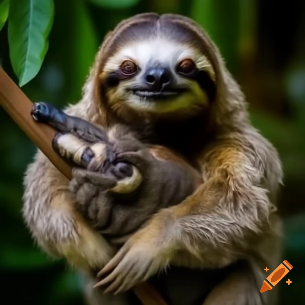 Muscular sloth in black belt lifting raccoon in shoulder crunch exercise on Craiyon