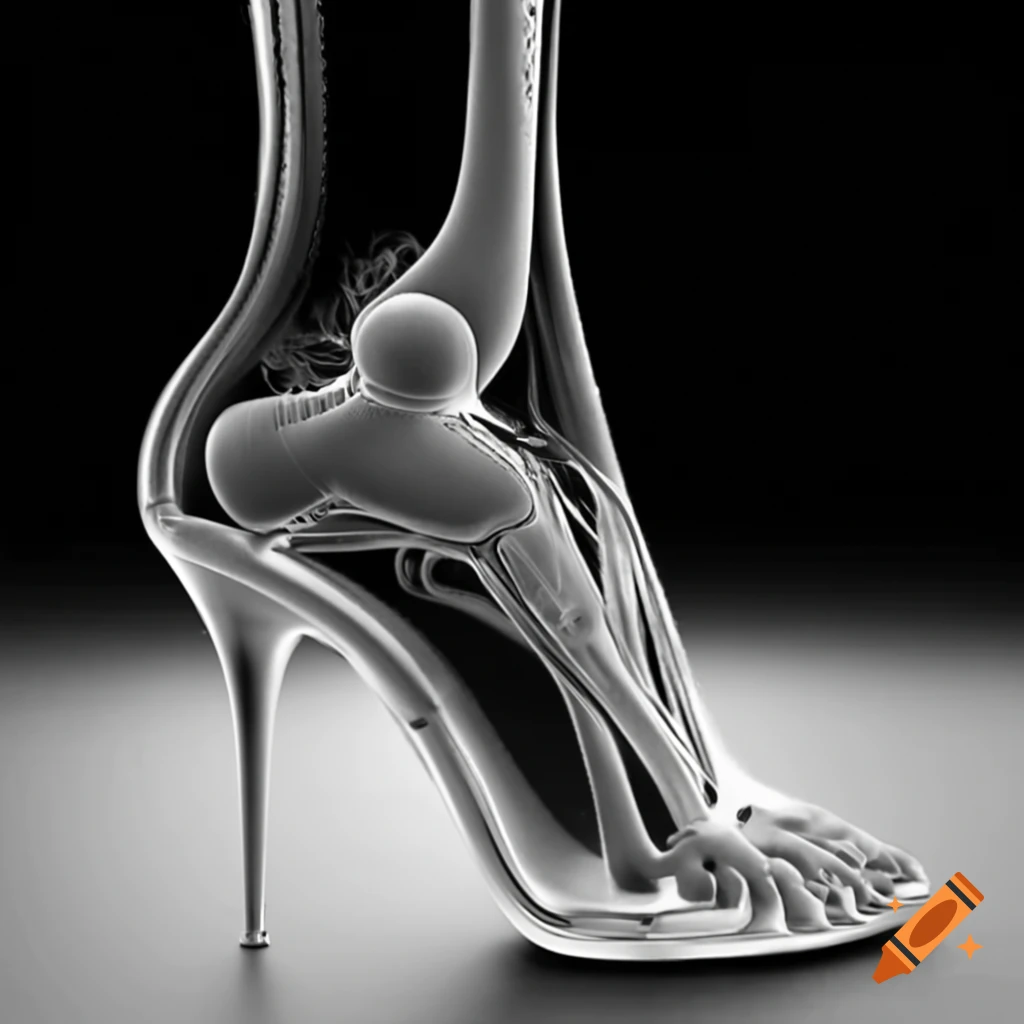 Hyper-realistic photo of woman wearing extreme high heel shoes on Craiyon