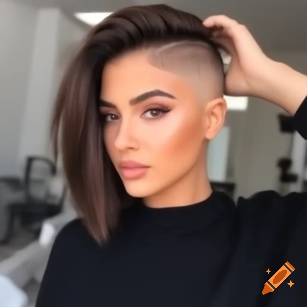 Beautiful young Mediterranean woman with unique shaved undercut bob ...