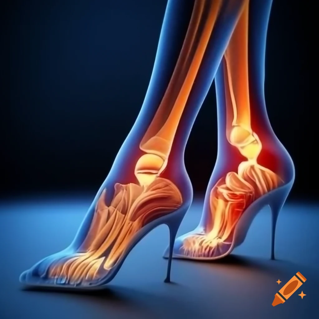 Hyper-realistic photo of woman wearing extreme high heel shoes on Craiyon