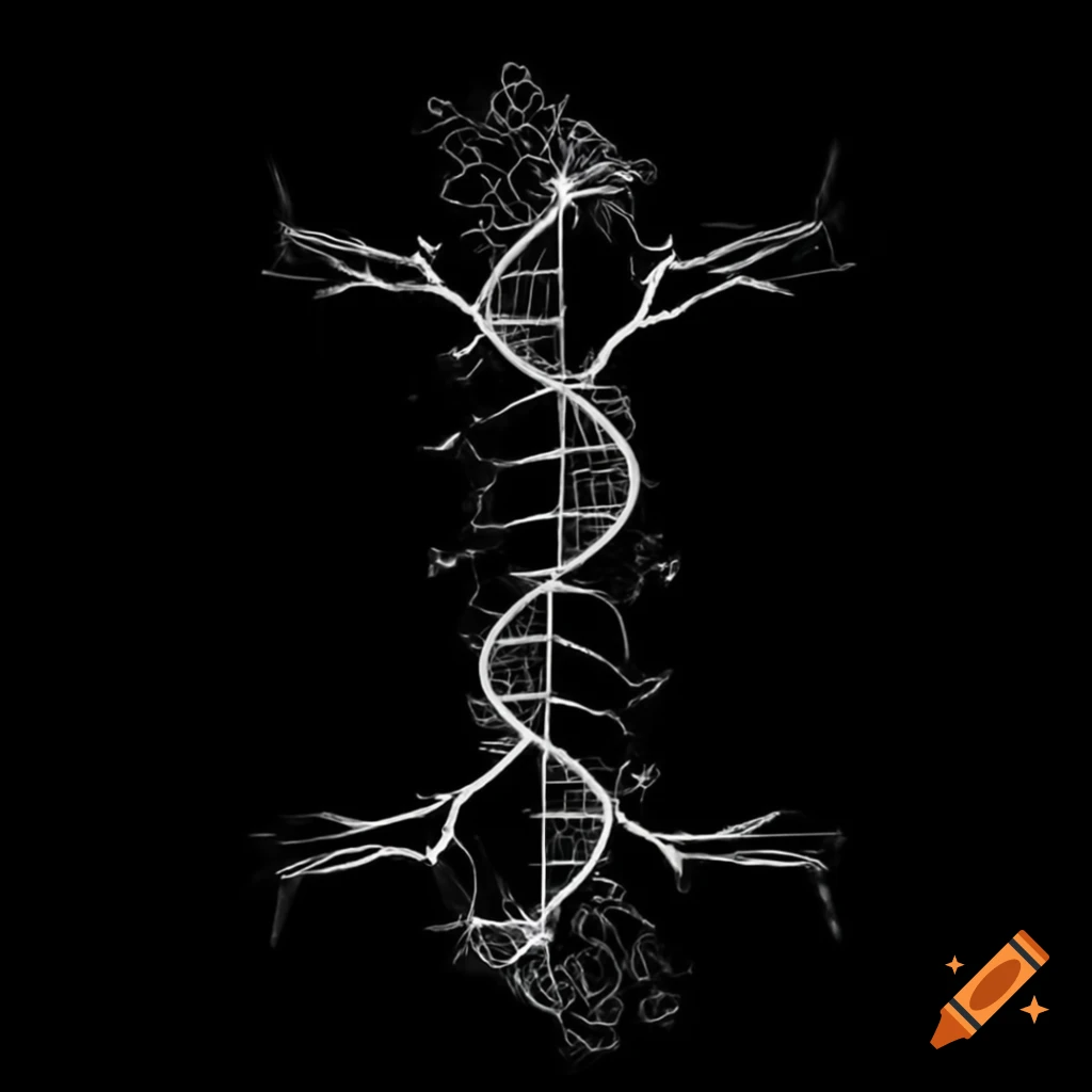 DNA double helix as tree roots symbolizing genetic legacy in black and ...