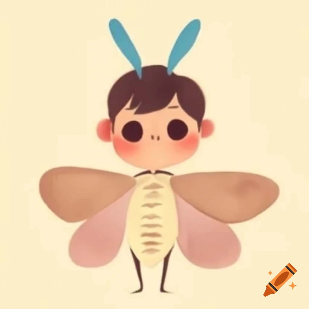 Cute boy moth child character in a full body simple drawing on Craiyon