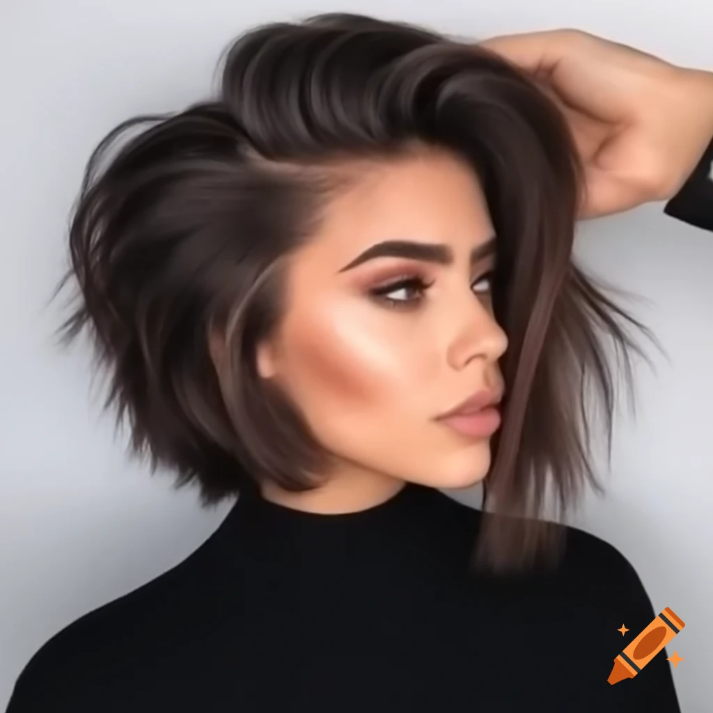 Beautiful young Mediterranean woman with unique shaved undercut bob ...