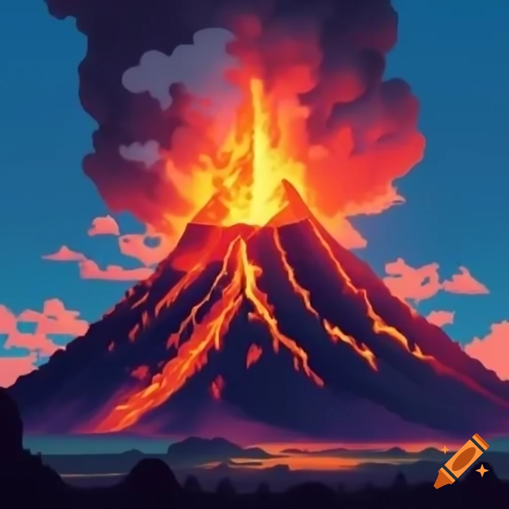 Pixel art of a volcano with a meteorite on Craiyon