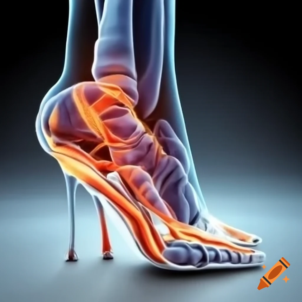 Hyper-realistic photo of woman wearing extreme high heel shoes on Craiyon