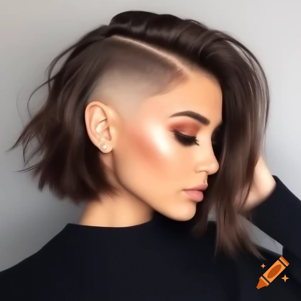 Mediterranean woman with thick dark brown hair in extreme shaved ...