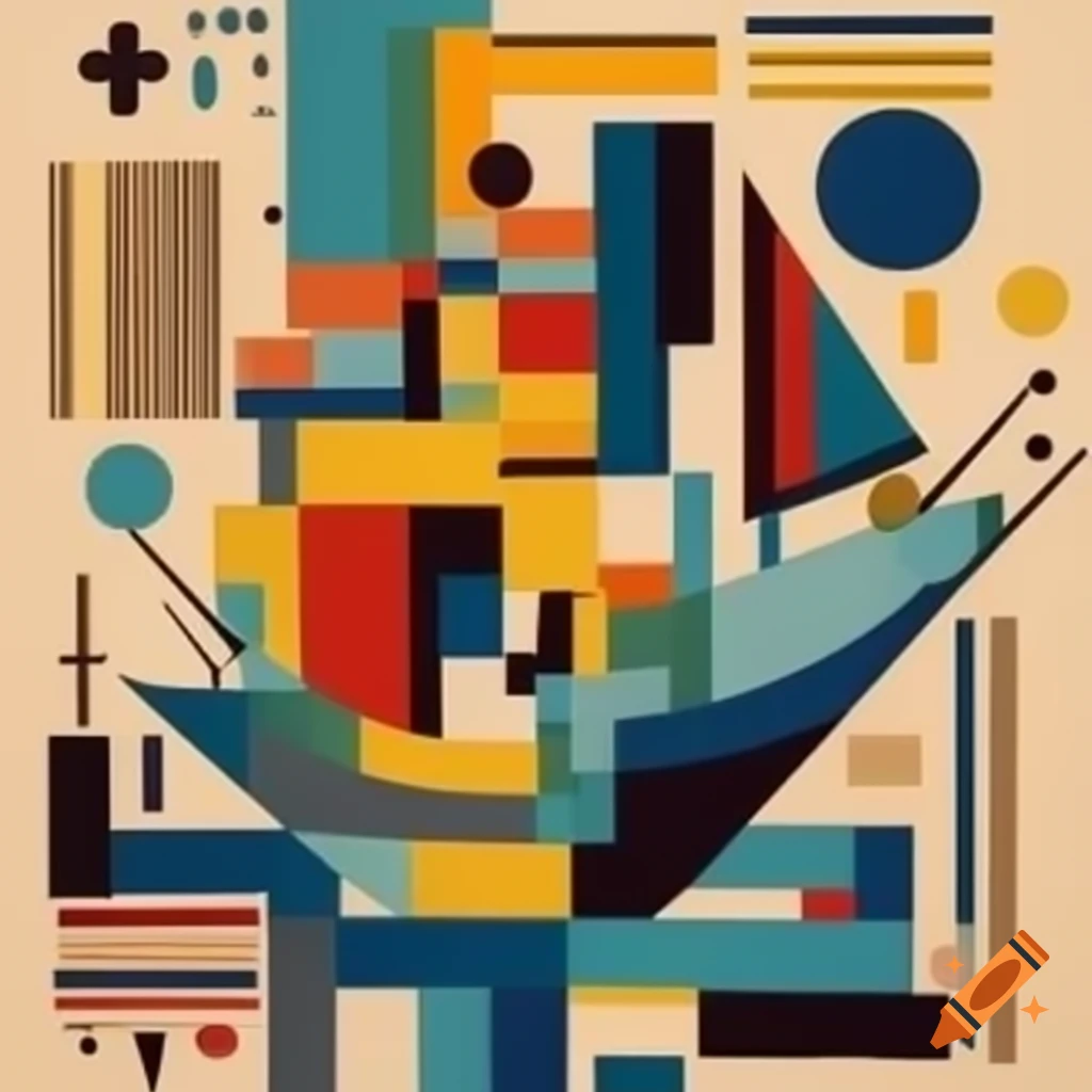 Abstract cubist art of a Fata Morgana ship using geometric forms on Craiyon