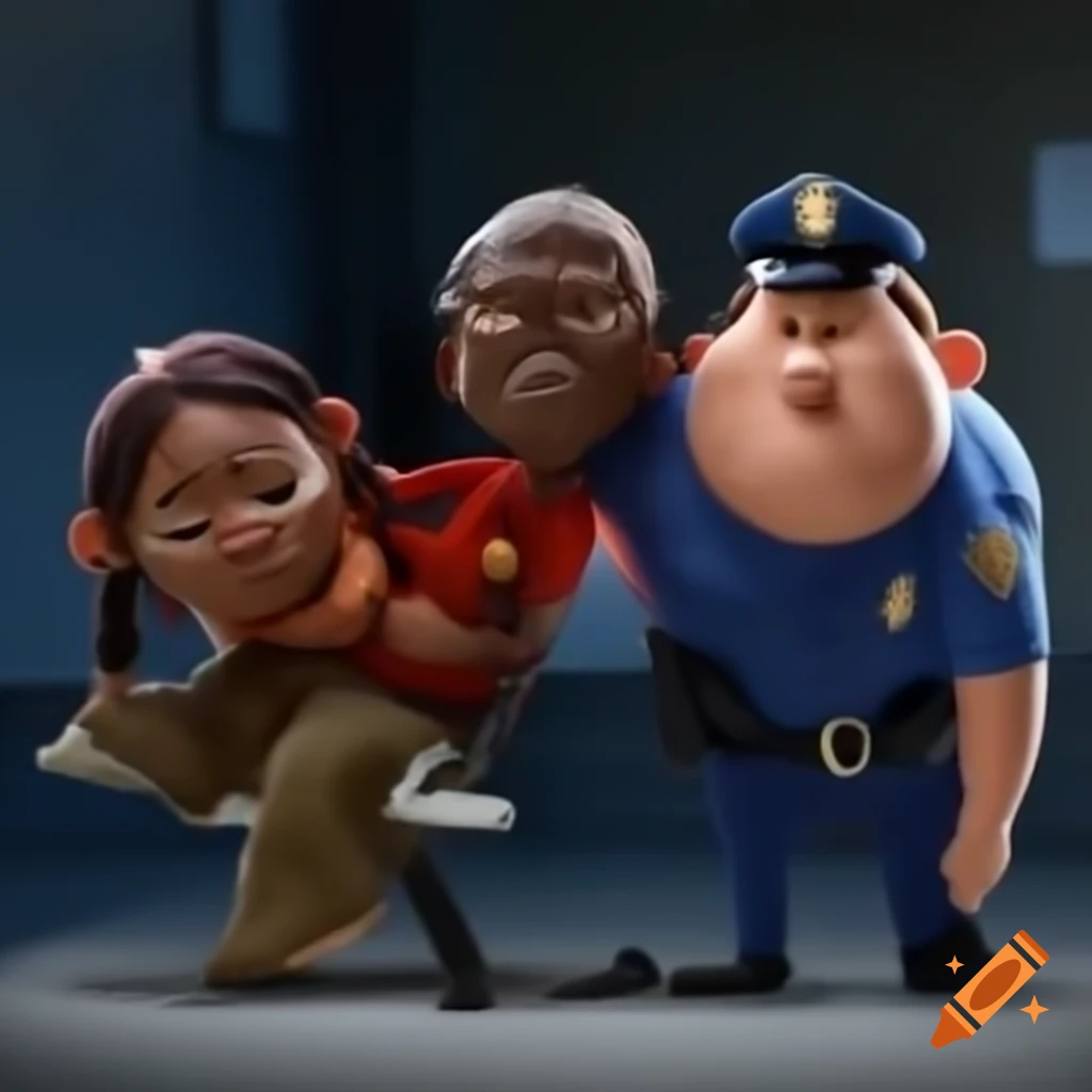 Animated scene with a character in action, depicting themes of law ...