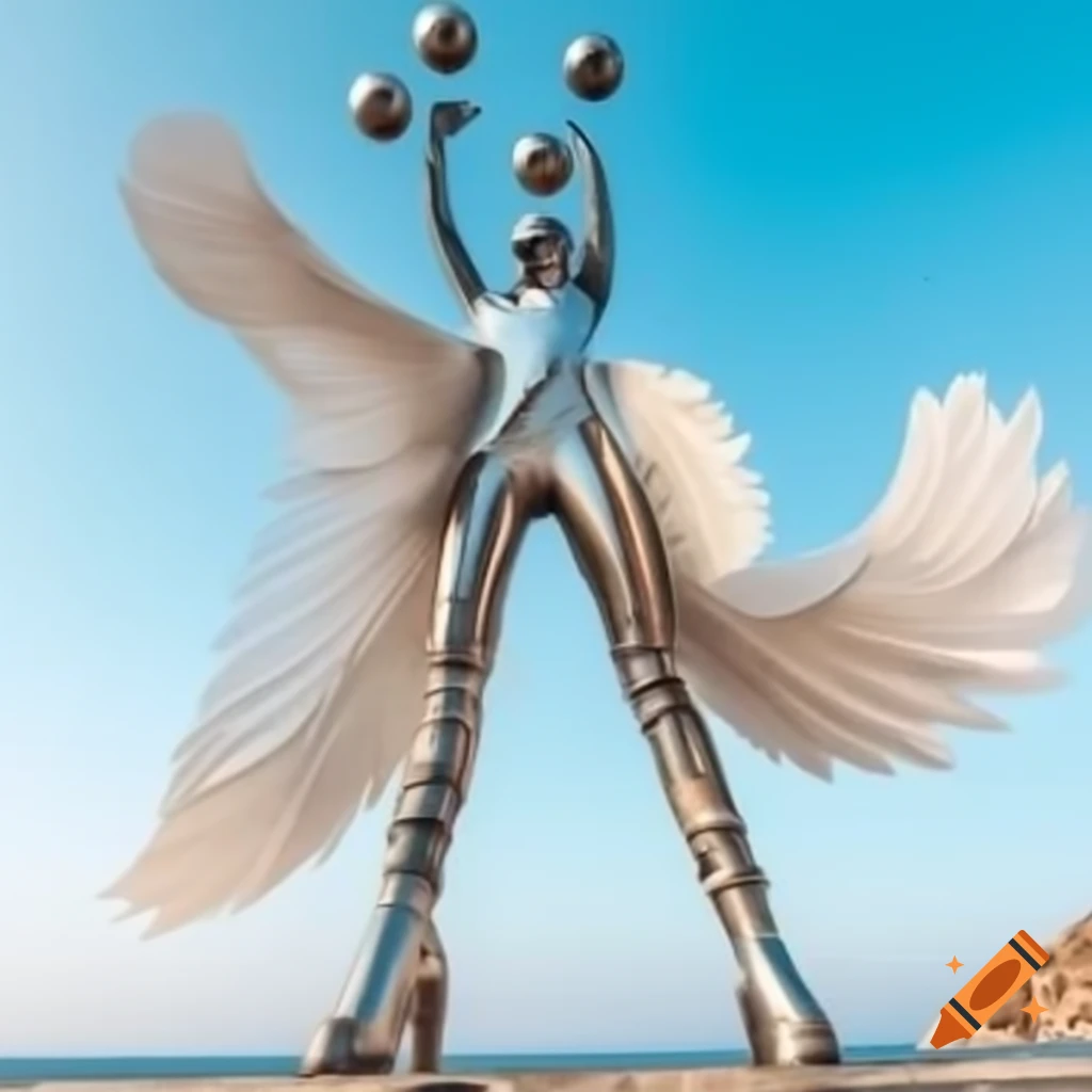 Supermodel with metallic features jumping by the Mediterranean seaside ...