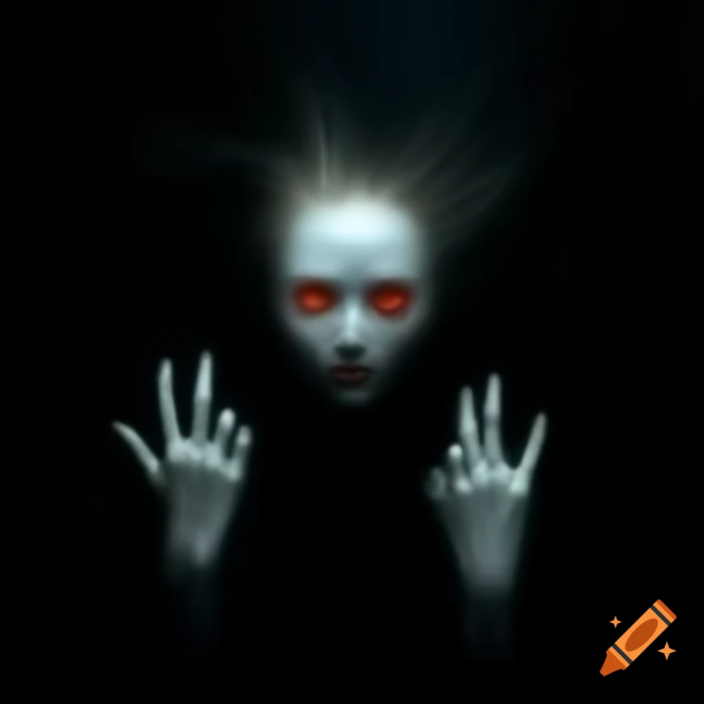 Elongated human figure with distorted proportions on dark background on ...