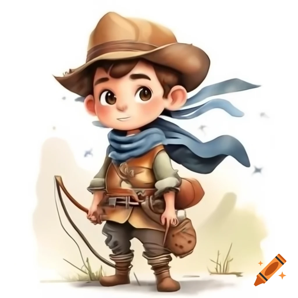 Young handsome adventurer in comic style watercolor drawing on Craiyon