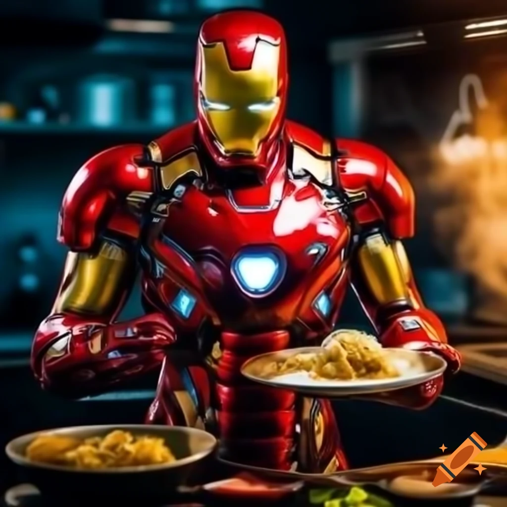 Iron Man cooking as a professional chef on Craiyon