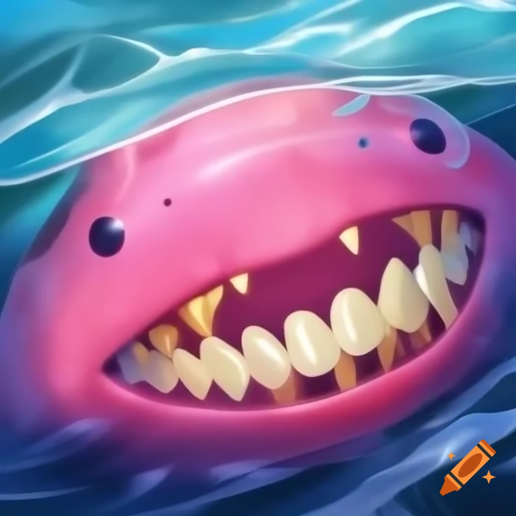 Sea of pink sharks with golden teeth on Craiyon