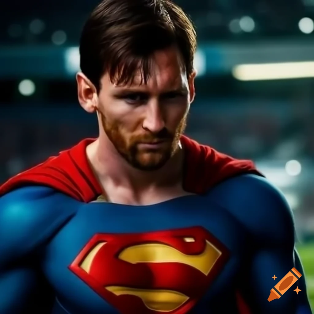 Lionel Messi depicted as Superman, showcasing superhero themes on Craiyon