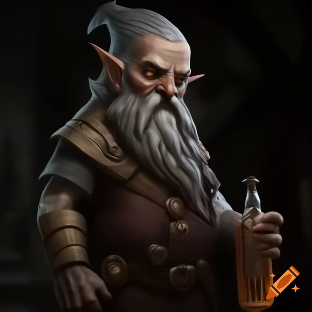 Deep gnome warlock with quarterstaff and mysterious bottle, showcasing ...
